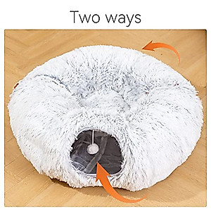 HIPIPET Winter Plush Cat Tunnel with Cat Bed for Indoor Cats,Multifunctional Cat Toys for Small Medium Large Cat.