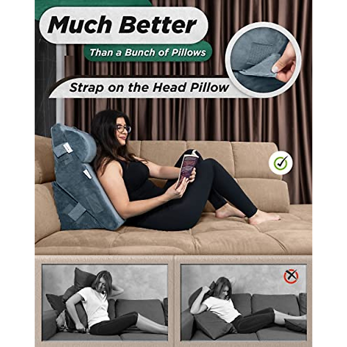 Lunix 3pcs Orthopedic Bed Wedge Pillow Set, Post Surgery Memory Foam for Back, Leg & Knee Pain Relief, Sitting Pillow, Adjustable Pillows for Acid Reflux and GERD for Sleeping, with Hot Cold Pack