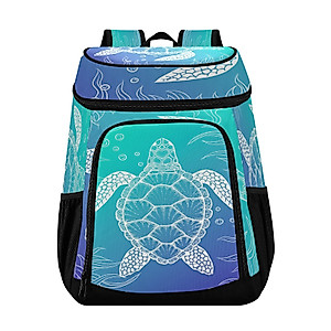 ALAZA Underwater Sea Turtle Seaweed Print Lunch Bag For Women Men,Reusable Portable Insulated Cooler Backpack With Adjustable Strap,Leak Proof Durable Lunch Box Backpack For Work Travel Beach Camping