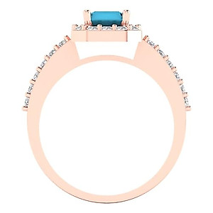 Clara Pucci 2.07 ct Emerald Cut Solitaire Halo Genuine Simulated Turquoise Engagement Promise Anniversary Bridal Ring 18K Rose Gold 8.5