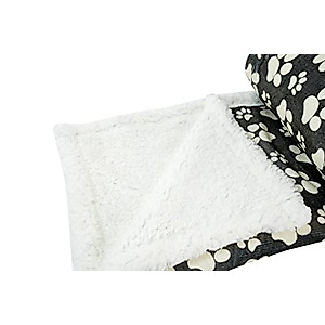 Longrich Flannel Paw Print & Ultra Soft Sherpa Throw Blanket, 50" W X 60" W, Grey with Brown Paw Print