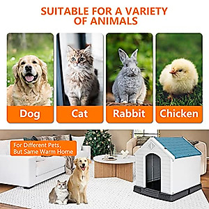 Large Plastic Dog House Indoor Outdoor Doghouse Dog Kennel Easy to Assemble Puppy Shelter w/Air Vents Elevated Floor Waterproof