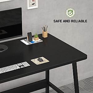 Topfurny Computer Desk, 39 Inch Small Computer Desk Study Table for Small Spaces, Modern Simple Writing Desk with Round Desk Corner Edge for Home Office, School, Bedroom, Workstation,Black