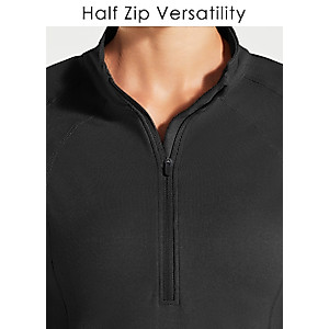 Willit Women's Fleece Running Jacket Pullover Thermal Equestrian Shirt Golf Shirt Long Sleeve Half Zip Exercise Winter Gear Black L