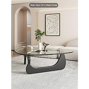loktch Triangle Glass Coffee Table Mid-Century Modern Coffee Table Abstract Vintage Glass End Table Center Table for Living Room Patio Balcony Black/Grey Medium 35.8 * 25.5 * 16in