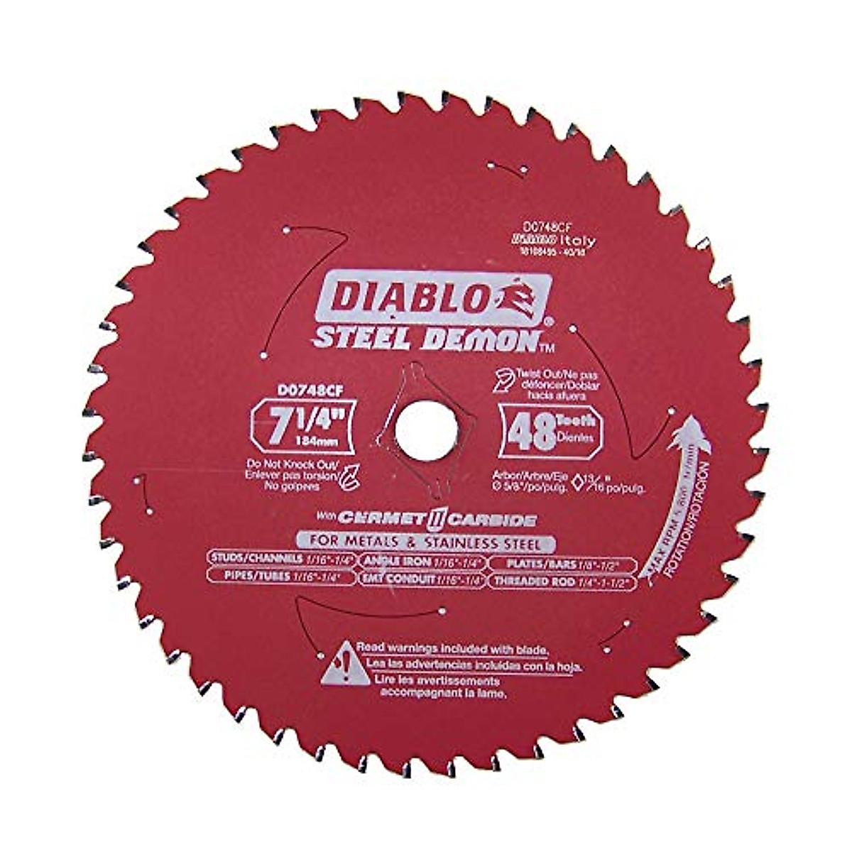 Diablo D0748CF STEEL DEMON 7 1/4 inch 48 Teeth Metal and Stainless Steel cutting Saw Blade CERMET II Carbide Up to 5X Longer Life