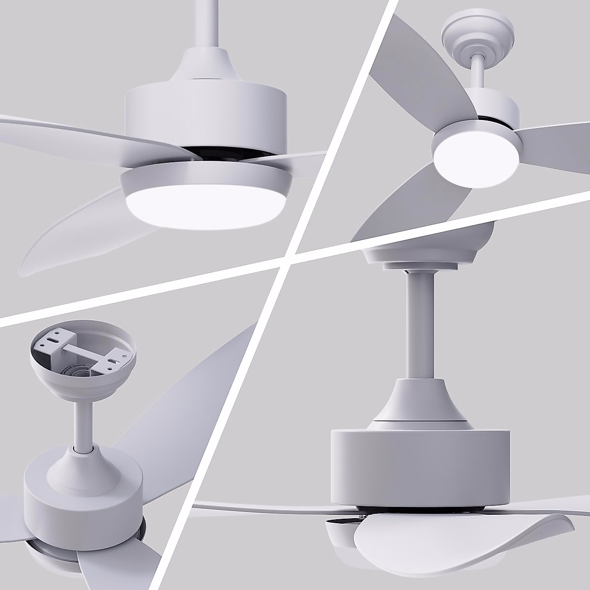 raccroc Ceiling Fans with Lights,52'' Ceiling Fan with Remote Control, 6 Speeds Indoor Outdoor Ceiling Fans with 22W 3CCT Dimmable LED Light, Noiseless DC Motor & 3 Reversible Blades White