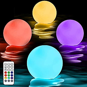 A2B 4pcs Floating Pool Lights with 16 Colors and 4 Modes Pool Lights Ball IP68 Waterproof LED Glow Globe Remote Control Light-up Floating Globe Light with Timers for Pool Beach Garden A2B