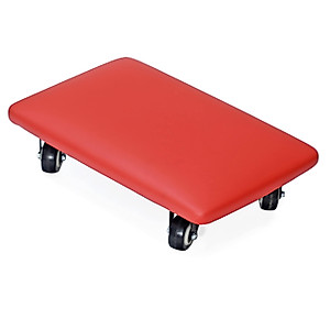 Btibpse Roller Seat 360 Degree Rotating Low Stool with Wheel Chair PU Leather Universal Swivel Caster Wheels for Home Office Fitness and Garage (Rectangle Red)