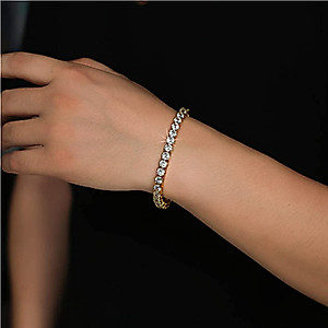 Gemsme 5MM Tennis Bracelets for Women, 18K Gold Plated 5mm Round Gorgeous Cubic Zirconia Tennis Bracelets for Men
