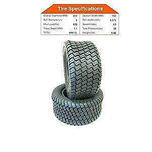 Two 16x6.50-8 Lawn Tractor Tires Tubeless Turf Master Style 16 650 8 Lawn Mower Tires