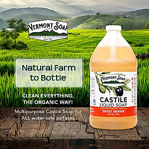 Vermont Pure Castile Soap Orange, Gentle Liquid Soap for Sensitive Skin & Natural Body Wash, Organic Hair Shampoo for Oily Hair, Aloe Castile Soap for Men & Women - 64 Oz