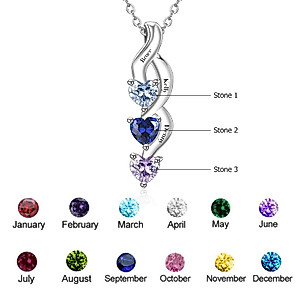 ORFAN Personalized Sterling Silver Mothers Name Necklace with 3 Simulated Birthstones Custom Heart Pendant Necklace Personalized Mom Necklace for Christmas (Silver)