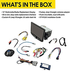 STINGER Jeep Wrangler JK Stereo Replacement 10" HD Touchscreen Radio with Android Auto, Apple CarPlay, Handsfree Bluetooth, Dual USB Includes All-in-one Dash Kit & Interface, 2007-2018 (STH10JK)