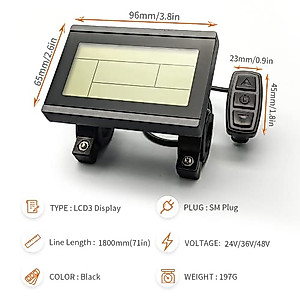 Ebike LCD Display Meter KT-LCD3 24V 36V 48V 52V Electric Bike Conversion Kit Display for KT Controller(LCD3 SM Plug with USB)