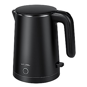 WTJMOV Electric Kettle Stainless Steel, 1.0L Small Water Boiler 1200W Fast Boiling, Double Wall Tea Kettle Pot Automatic Shut Off, Durable Coffee & Tea Maker/Warmer/Heater Black