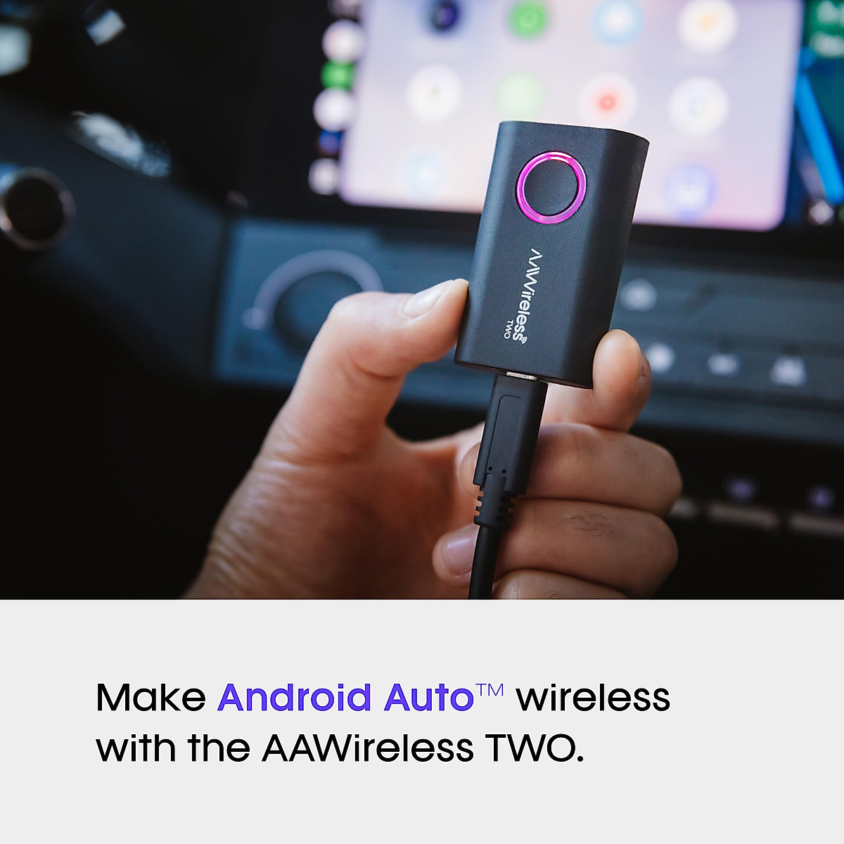 AAWireless Two - Android Auto Wireless Adapter - Convert Factory Wired Android Auto to Wireless - Multifunctional Button - Easy Plug and Play Setup - Seamlessly Connect Via Bluetooth - Made in Europe