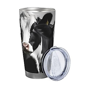 Black White Cows Tumbler with Lid and Straw 20oz Stainless Steel Car Cup for Hot and Cold Drinks, Double Wall Insulated Travel Coffee Mug Reusable Drink Thermos Cup Birthday Gifts