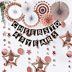 45th Birthday Decorations for Women by Hombae, 45th Anniversary Decorations, 45 Bday Decorations, Rose Gold Cheers to 45 Years Banner, 45 Birthday Decor, 45 Years Old Party Favors Supplies