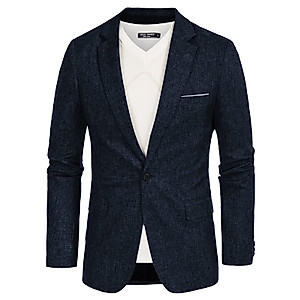 Men's Tailored Casual Blazer Slim Fit One Button Business Sport Coat Navy L