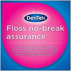 DenTek Complete Clean Easy Reach Floss Picks, No Break & No Shred Floss, 75 Count