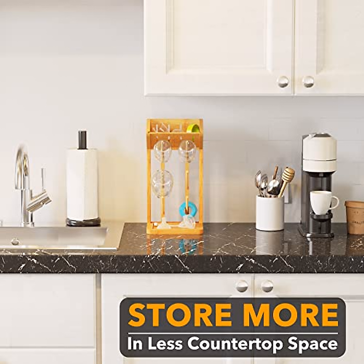 SpaceAid Bamboo Baby Bottle Drying Rack, Space Saving Kitchen Bottles Holder Organizer for Baby Bottle Rack Dryer Storage Accessories (Natural, 6 Bottles)