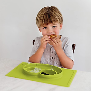 ezpz Happy Mat - 24 Months+ (Lime) - 100% Silicone Suction Plate with Built-in Placemat for Toddlers + Preschoolers - Divided Toddler Plates - Toddler Essentials…