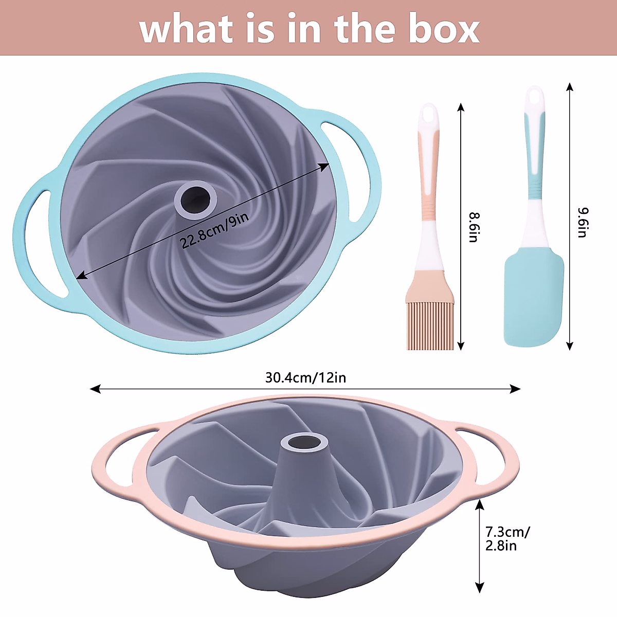 COOKSTYLE 2 Pack Bundt Cake Pan, 9 Inch Cake Pan, Bundt Cake Pans for Baking, Cake Pan for Buntelet, Brownie, Jello, Flan, Meatloaf