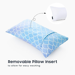 Wake In Cloud - Sleeping Bag Zippered, Nap Mat with Matching Pillow for Kids Boys Girls Sleepover Overnight Travel Slumber Bag, Mermaids Scales in Gradient Purple Blue, 100% Soft Microfiber