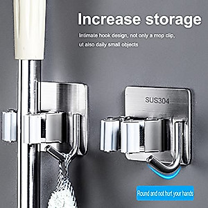 Adhiper Broom and Mop Holder Wall Mounted, Wall-Mounted Broom Racks Strong Hook Mop Racks Broom Rack Storage Rack 3 pcs, Suitable for Bathroom, Kitchen, Storage Room ect (3 pcs/silver)