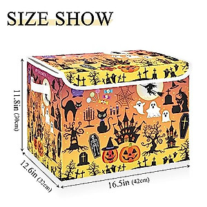 Krafig Halloween Party Foldable Storage Box Canvas Storage Bin Containers Baskets with Lids Handles Cubby Organizer Bins