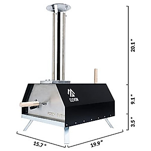 Elevon Pizza Oven Wood Fired Pizza Maker, Portable Stainless Steel, Pizza Grill, Outdoors with Pizza Peel and Pizza Stone