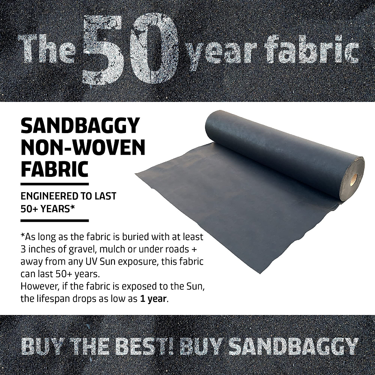 Sandbaggy Non Woven 4 oz Geotextile Landscape Fabric | Made in USA | 50 YEAR Fabric | Industrial Grade Fabric | French Drains | 100 Lbs of Tensile Strength | UV Protected | Approved by DOT (4 ft x 100 ft Roll)