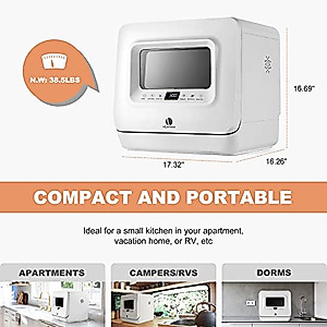 VENTRAY Countertop Portable Dishwasher Mini Compact with 5 Washing Programs Air Drying Function for Small Apartment Dorms RVs DW55AD
