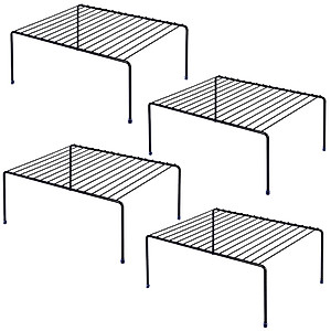 Kitchen Cabinet Storage Shelf Rack/Plastic Feet - (13.1 x 10.2 Inch) - Steel Metal - Rust Resistant Finish - Cups, Dishes, Cabinet & Pantry Organization (4, Black)