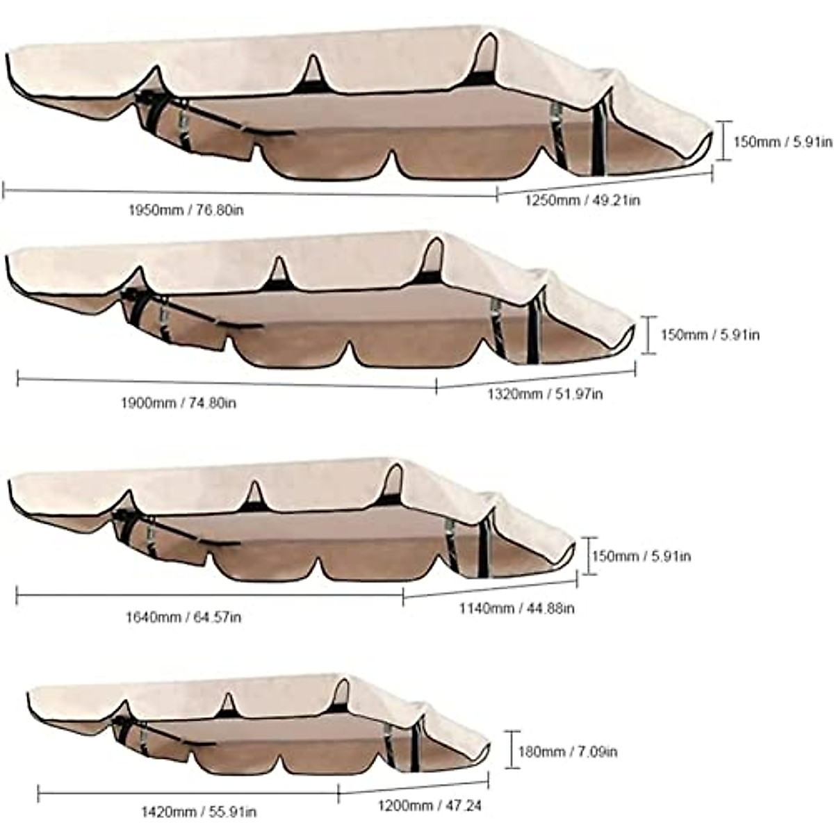 BTURYT Swing Canopy Replacement Cover, Waterproof 2/3 Seater Patio Swing Canopy Cover,Sun Shade Replacement Canopy Top Cover for Garden Outdoor Swing(top Cover only)