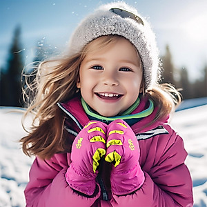 AMYIPO Kids Winter Snow Ski Gloves Children Snowboard Gloves for Boys Girls (Pink-3, 6-7 Years)