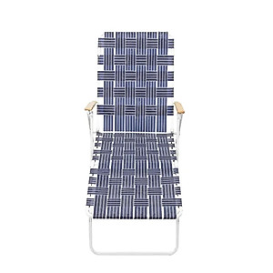 RIO Brands High Back Outdoor Folding Chaise Lounge Chair with Blue Woven Webbing, White Powder Coated Steel Frame and Hardwood Armrests, Blue (2 Pack)