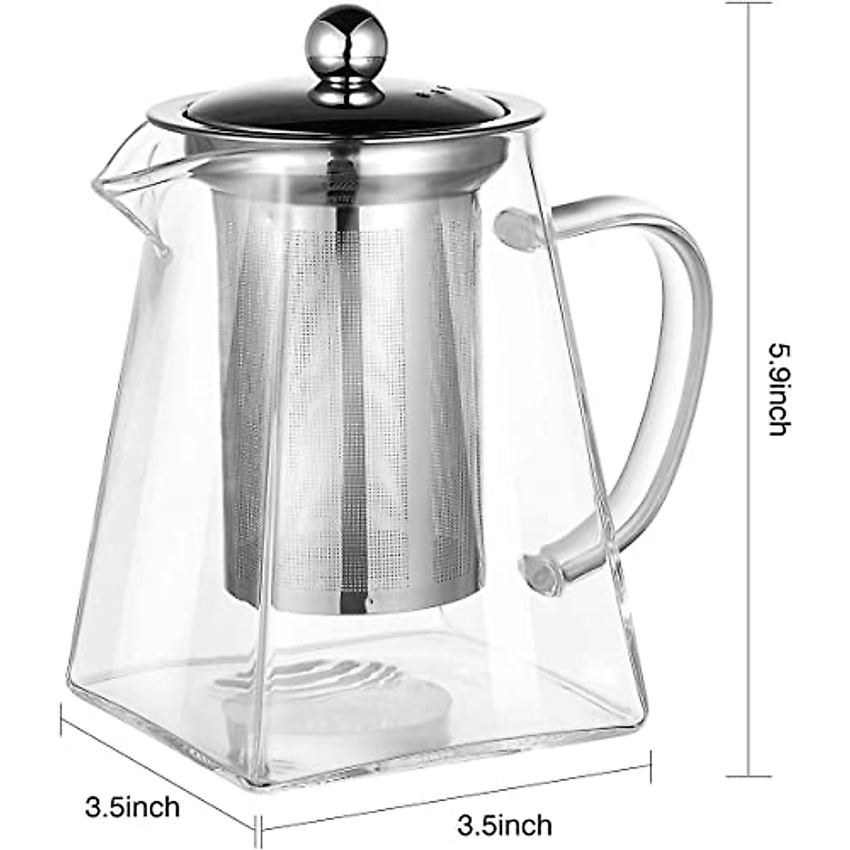 Aottop Square Glass Teapot with Infuser, 500 ml Borosilicate Tea Pot with Strainer, Clear Leaf Tea Pots for Loose Tea (500ML)