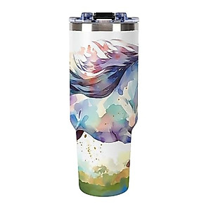 Running Horse Watercolor 40 Oz Stainless Steel Cup Travel Tumbler with Handle and Straw Lightweight Coffee Mug for Home Office