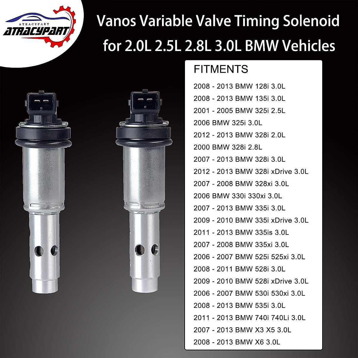11367585425 Vanos Solenoid Variable Valve Timing VVT Solenoid 2 Pcs | Compatible With BMW 325i 328i 330i 335i 525i 528i 530i 535i E60 E90 N52 N54 & More | Replaces# 11367585425, 11367516293