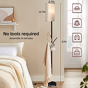 Floor Lamps with Coat Rack, Standing Lamp with Hanger Simple Design,Modern Floor Lamp with Shade Pedal Switch and Remote Control Smart LED RGB Bulb Included for offic;Bedroom;Living Room.