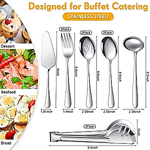 Serving Utensils Include Large Serving Spoons Slotted Serving Spoons Serving Forks Serving Tongs Soup Ladle and Pie Server Buffet Catering Serving Utensils for Dishwasher Safe (Silver,10 Pieces)