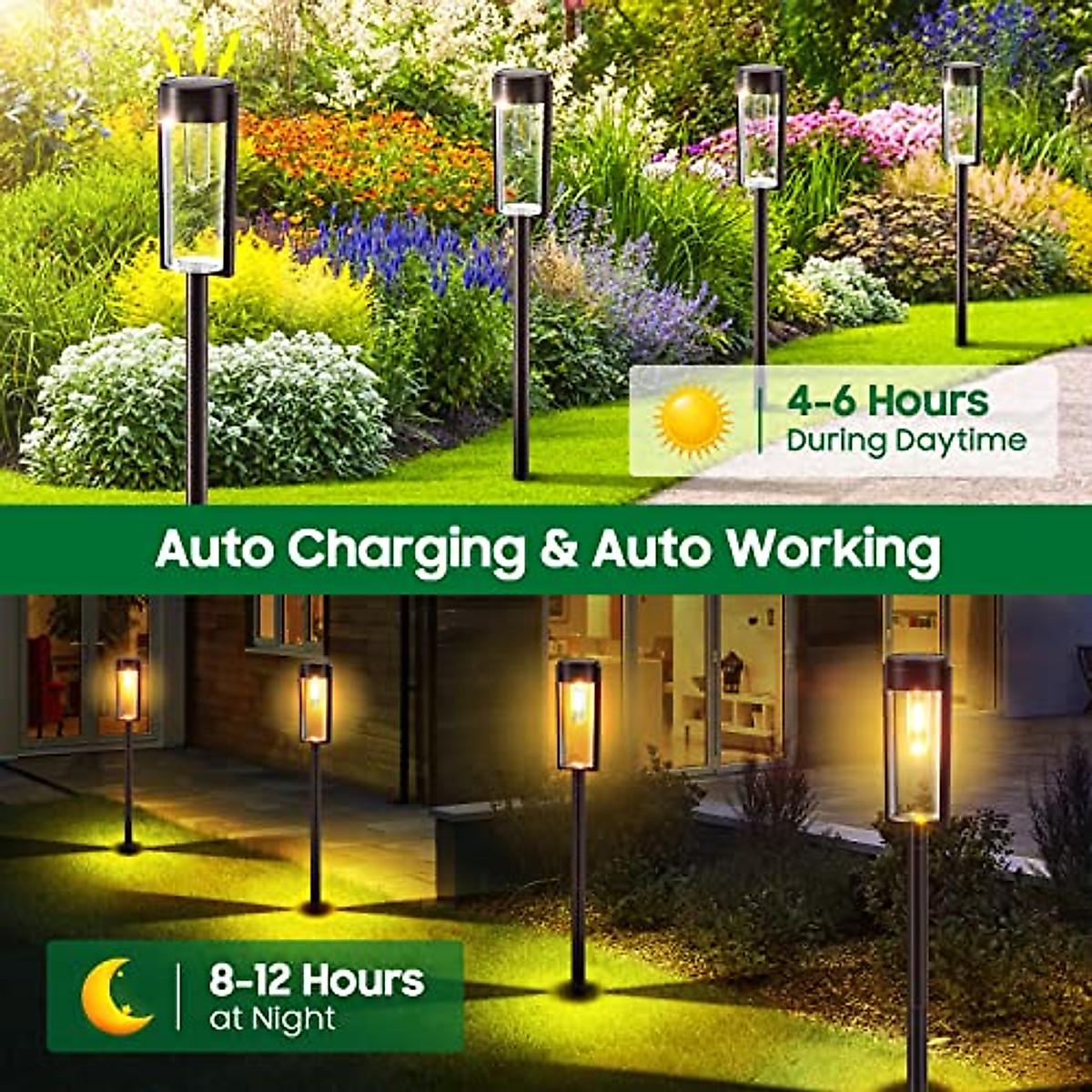 BUCASA Solar Pathway Lights Outdoor 6 Pack, Upgraded Super Bright Up to 12 Hrs Long Lasting Solar Outdoor Lights, IP65 Waterproof Auto ON/Off Landscape Path Lights for Walkway Driveway Patio Yard