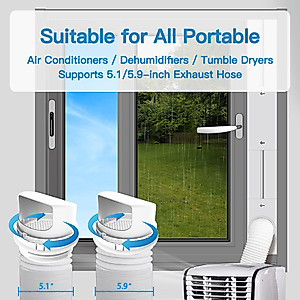 Aozzy Portable Air Conditioner Window Kit Fit for All AC with 5.1/5.9" Exhaust Hose, Upgrade AC Vent Kit for Sliding Window with 4 Adjustable Plates, Rain Cover, Seamless Connection, Max lenght to 60"