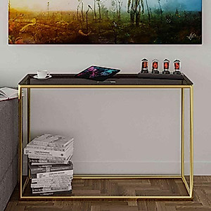 Cortesi Home Jul Console Table in Gold Stainless Steel and Smoked Glass