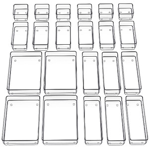 SMARTAKE 22-Piece Drawer Organizer with Non-Slip Silicone Pads, 4-Size Clear Desk Drawer Organizer Trays Storage Tray for Makeup, Jewelries, Utensils in Bedroom Dresser, Office and Kitchen, Clear