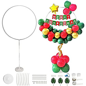 Elecrainbow 67 Inches Height Round Circle Balloon Arch Frame Stand Kit for Party Decorations, Balloon Column Base, Pole, Balloon Clip Rings, Balloon Tie Tool, Strip & 5 Packs of Accessories Included
