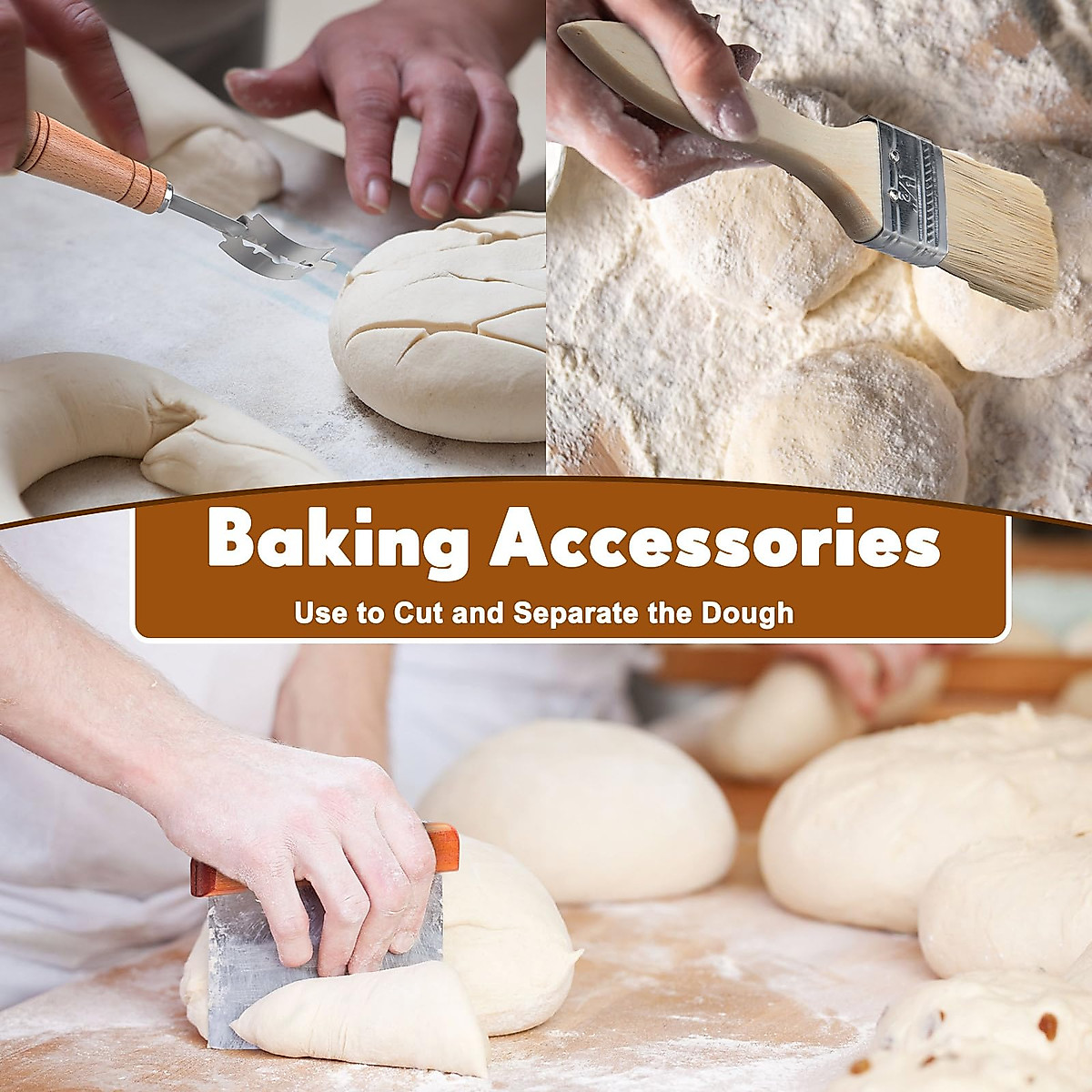 Mifoci 4 Packs Sourdough Proofing Basket Set: Includes 9" Round and 10" Oval Banneton Baskets, Dough Scraper, Bread Scorer, Linen Liner, and Basting Brush for Professional Bread Baking