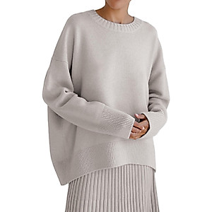 ofertas de Black Women Friday 2023 Oversized Sweaters for Women Fall and Winter Cable Knit Crew Neck Loose Solid Color Sweater Quality Mens (Beige, M)